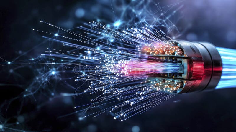 Fiber Optic Light Signals Transmitting Data Technology Lab Close-up ...