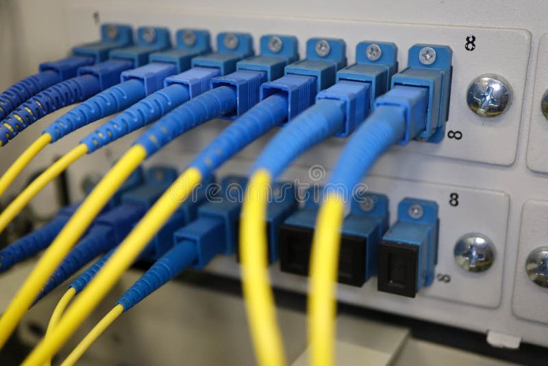 Fiber Optic Network Cables Connected To Optical Cross Box Close Up ...