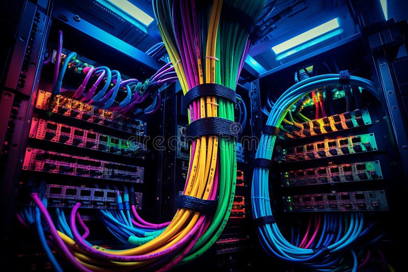 Fiber Optic Network Hub and Patch Cables Stock Illustration ...