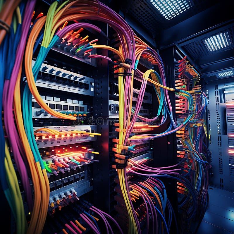 Fiber Optic Network Hub and Patch Cables Stock Illustration ...