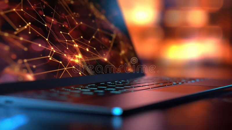 AI Generated Illustration of a Fiber Optic Network on Laptop Screen in ...