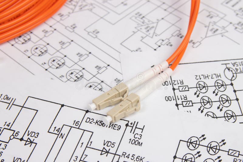 Fiber Optic Patch Cord Cable on Electrical Engineering Drawings Stock ...
