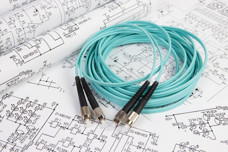 Fiber Optic Patch Cord Cable on Electrical Engineering Drawings Stock ...