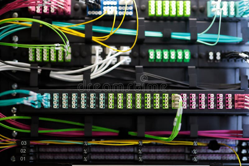 Fiber Optic Patch Cords and Rack Mount Patch Panel Stock Photo - Image ...