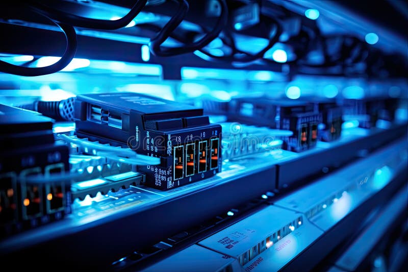 Fiber Optic with Servers in a Technology Data Center. 3d Rendering ...