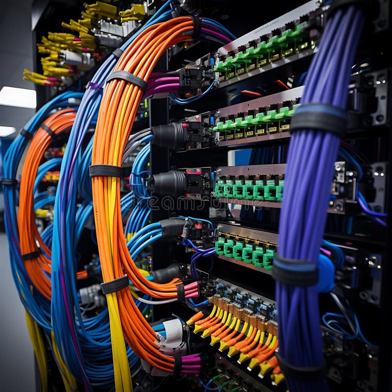 Fiber Optic Network Hub and Patch Cables Stock Illustration ...