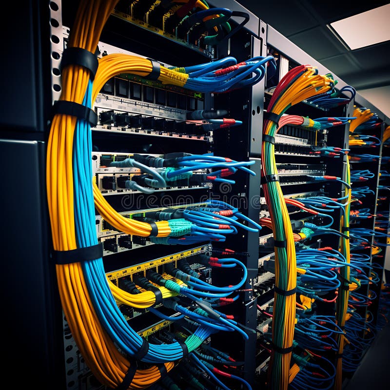 Fiber Optic Network Hub and Patch Cables Stock Illustration ...