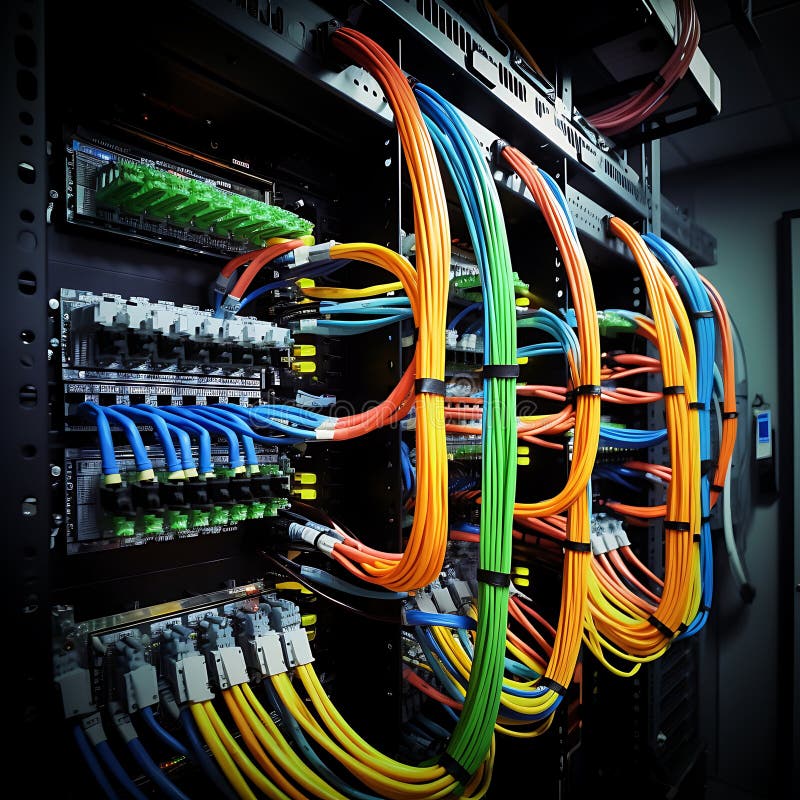 Fiber Optic Network Hub and Patch Cables Stock Illustration ...