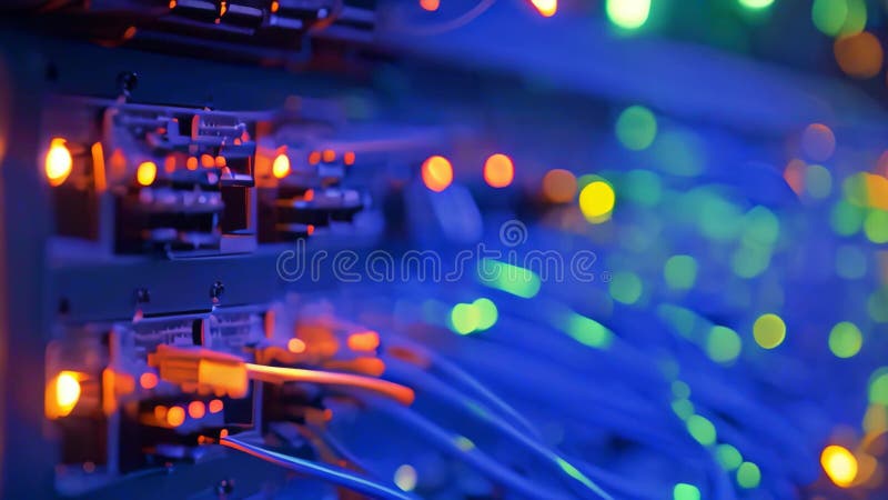 Fiber Optic with Servers in a Technology Data Center, Shallow Depth of ...