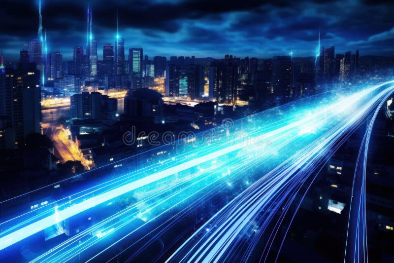 Fiber Optic Speed Line, Image of Modern City Network Communication ...