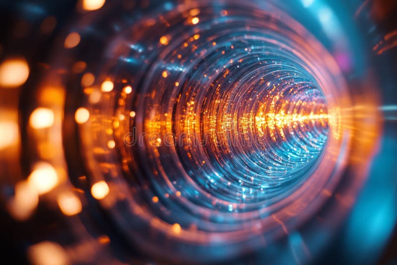 Fiber Optic Strands Glowing and Transmitting Digital Data Creating a ...