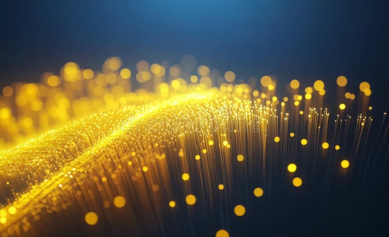 Fiber Optic Strands Illuminated by Bursts of Blue and Gold Light Stock ...