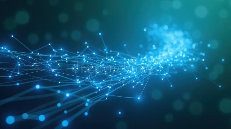 Fiber Optic Wires Glowing in Blue Over a Vibrant Green Background ...