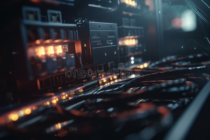 Fiber Optic Wires with LED Lights in Server Rack Stock Illustration ...