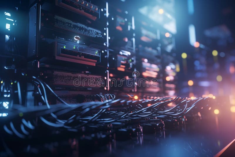 Fiber Optic Wires with LED Lights in Server Rack Stock Illustration ...