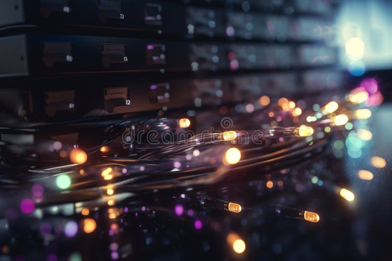 Fiber Optic Wires with LED Lights in Server Rack Stock Illustration ...