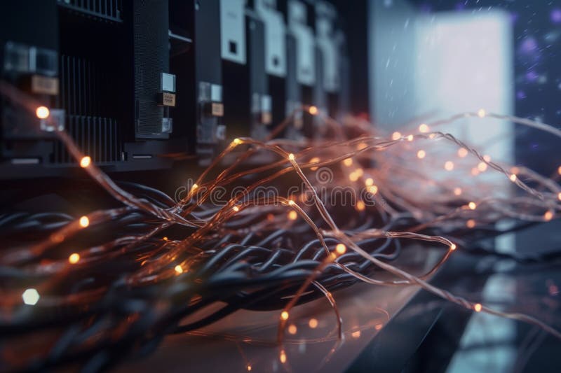 Fiber Optic Wires with LED Lights in Server Rack Stock Illustration ...