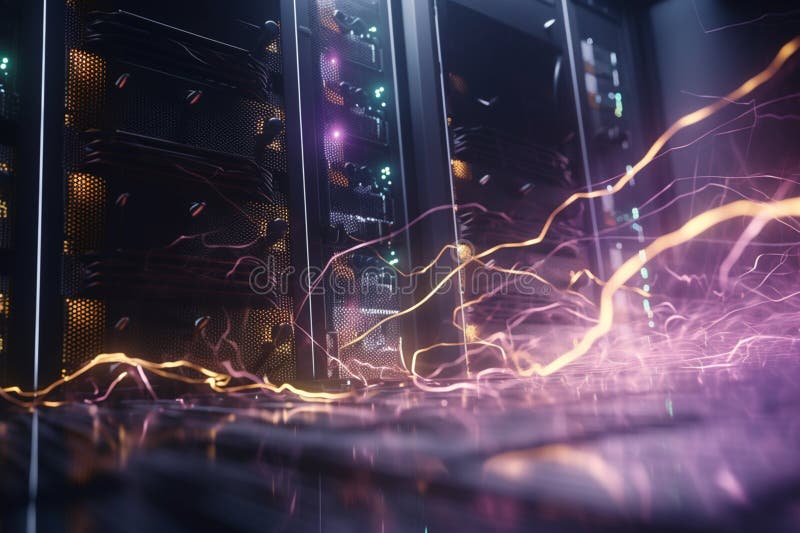 Fiber Optic Wires with LED Lights in Server Rack Stock Illustration ...