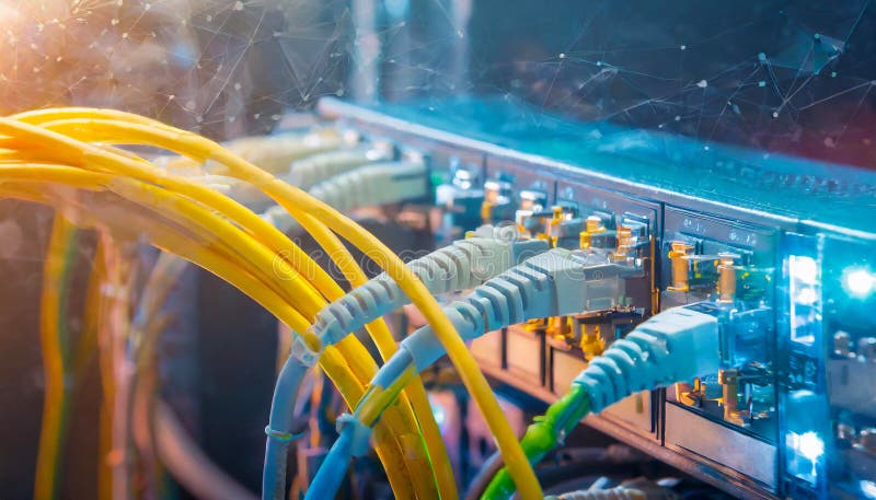 Fiber Optical Cables Connected To an Optic Ports and Network Cables ...