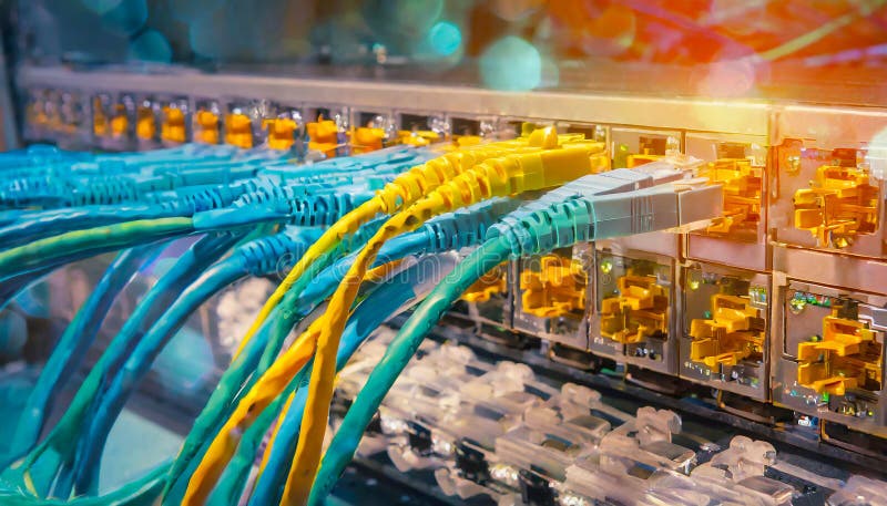 Fiber Optical Cables Connected To an Optic Ports and Network Cables ...