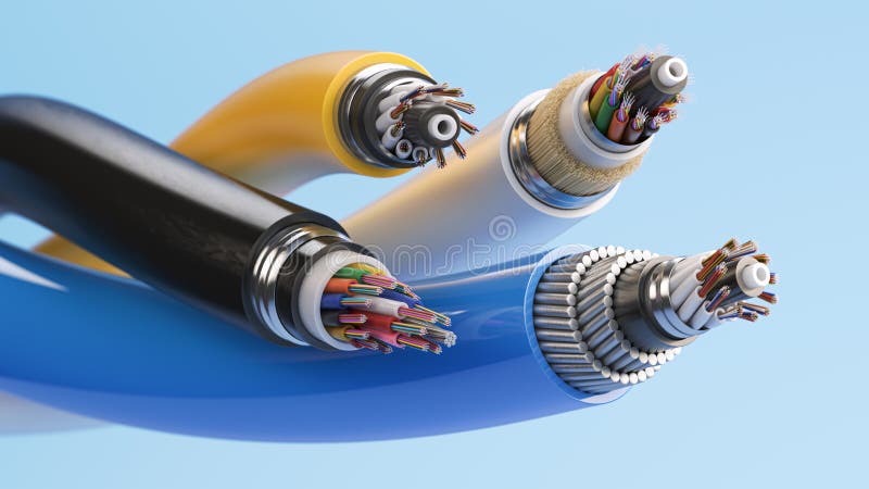 Fiber Optical Internet Cable of Various Types. Cross Section Layers ...