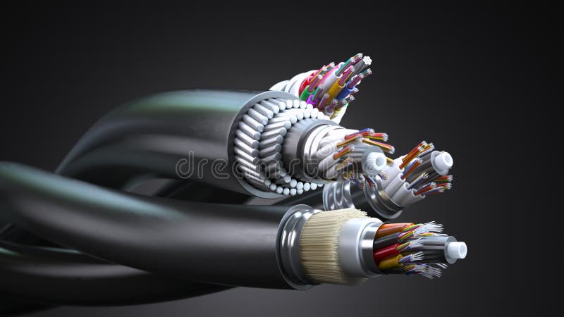 Fiber Optical Internet Cable of Various Types. Cross Section Layers ...