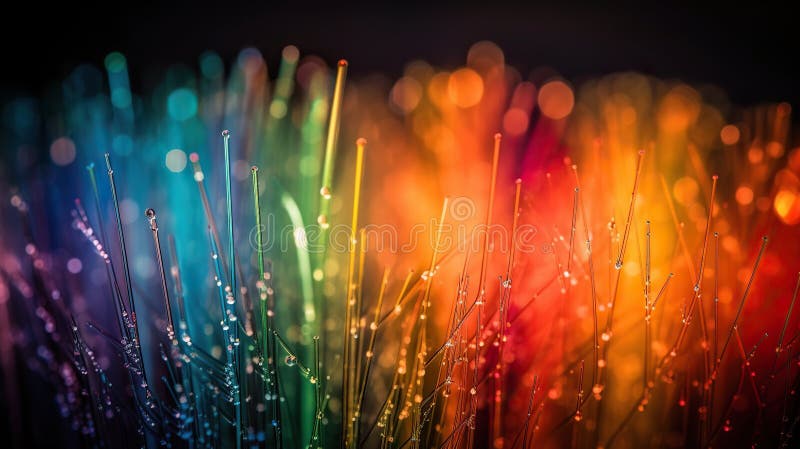 Fiber Optical Network Cable Close Up with Bokeh Light Background ...