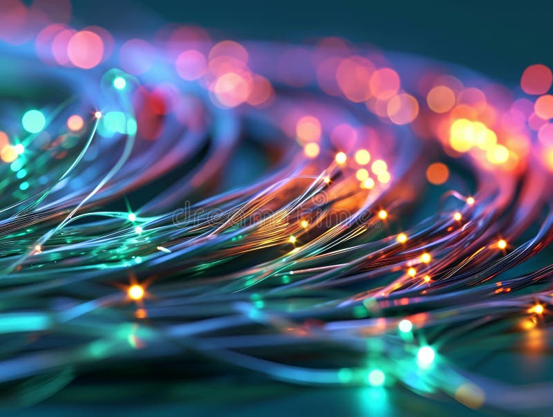 Fiber Optical Network Cable Close Up with Bokeh Light Background ...