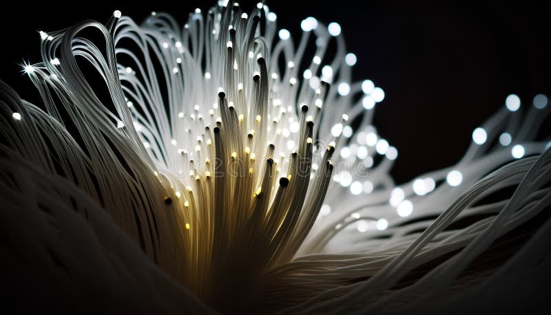 Fiber Optical Network Cable Close-up with Bokeh Lights Stock ...