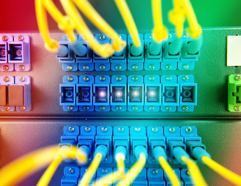 Fiber Optical Network Cables Patch Panel Stock Image - Image of room ...
