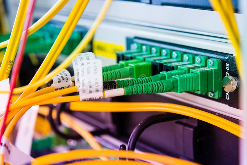 Fiber Optics Cables Connected To Ports Stock Image - Image of optics ...