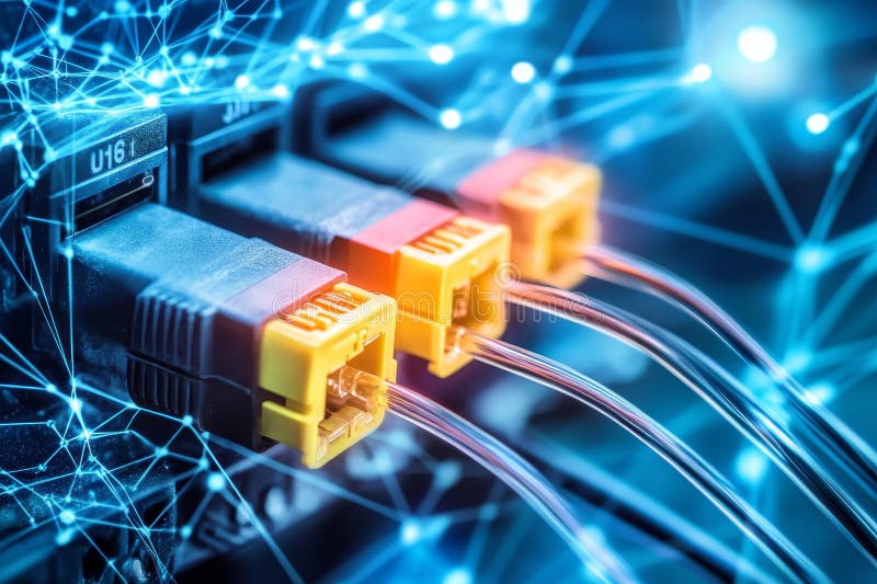 Fiber Optics Network Cable on Technology Background Stock Photo - Image ...