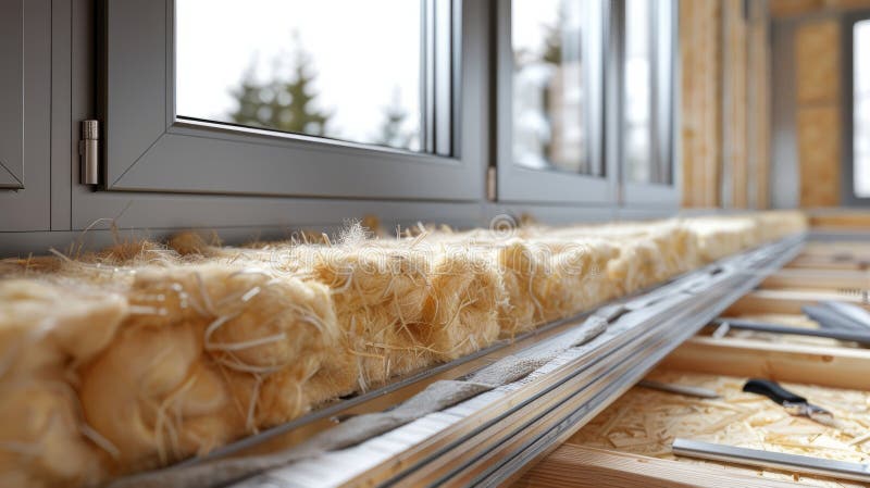 Fiberglass Insulation Material Installed beside Windows during ...