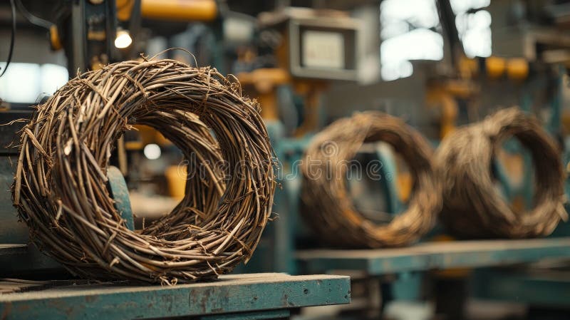 Fiberglass Roving Woven within a Softly Lit Workshop Fiberglass Spools ...