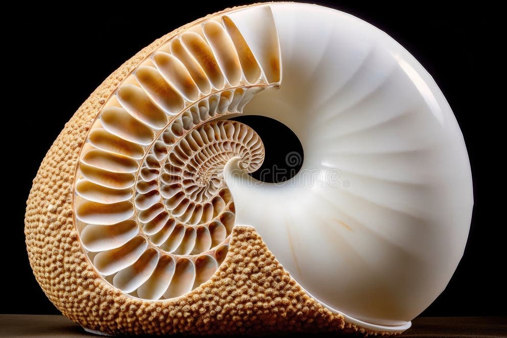 Fibonacci Sequence in Nautilus Shell Close-up Stock Illustration - Illustration of ratio ...