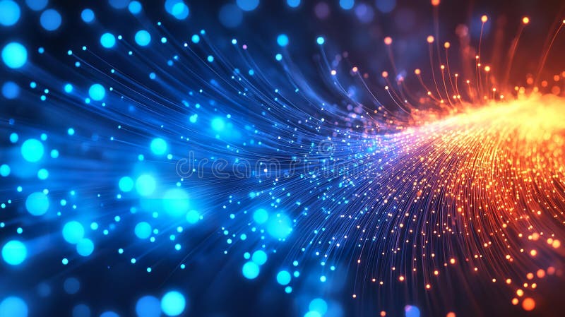 Fibre Optics Connections Background with Neon Lights and Copy Space ...