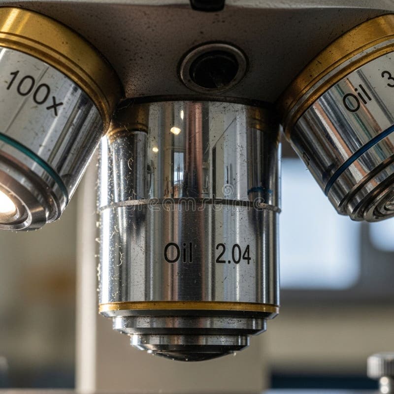 Fications, Including 100x and Oil 2.04. the Lenses are Metallic Stock ...