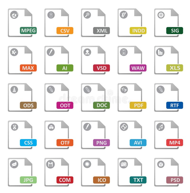 Ensemble D'icônes De Formats De Fichiers. Format De Fichier En Style ...