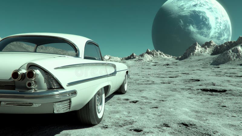 A Fictional Car on a Moon with an Earth in the Background, AI Stock ...