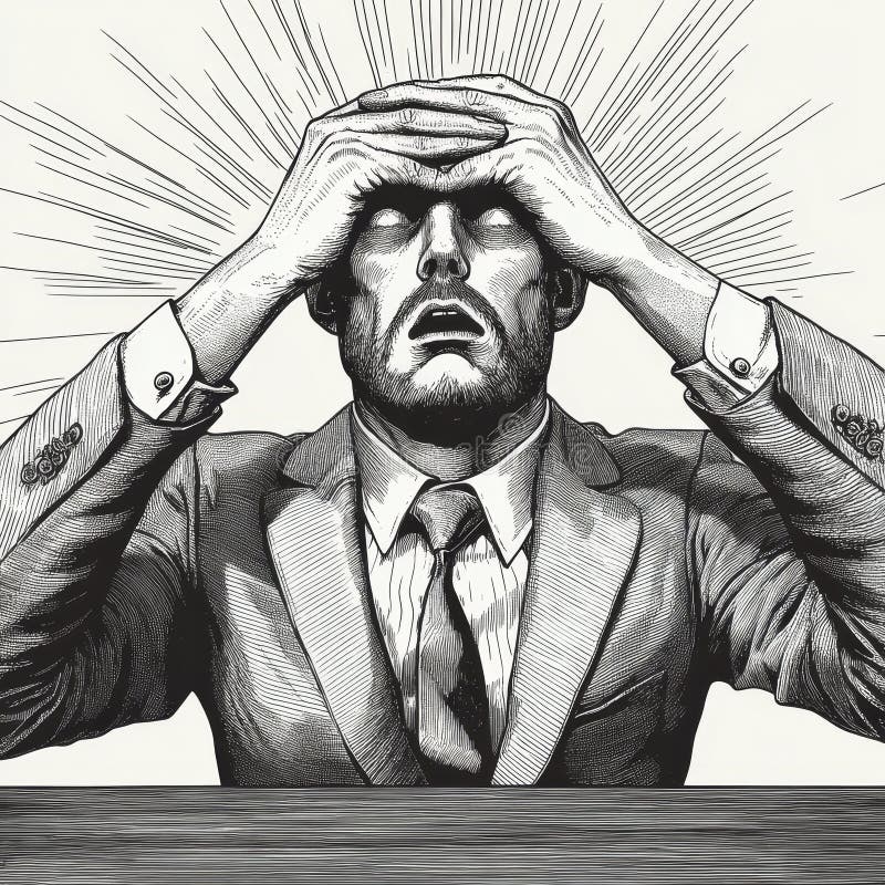 Fictional Character Illustration of a Distressed Man in a Suit, Created ...