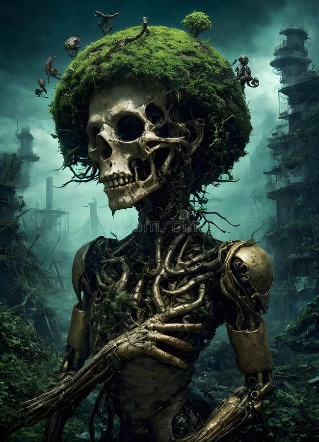 A Fictional Characters Skull, with a Tree Growing from Its Jaw Stock ...