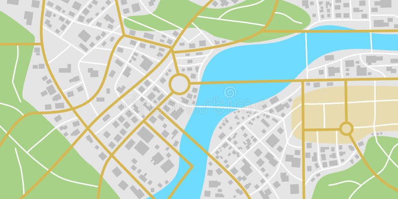 Fictional City Map with Rivers and Parks. Stock Vector - Illustration ...