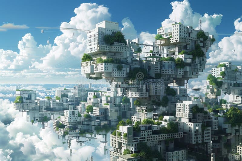 Fictional Cubic City with Tetris-style Buildings Stock Image - Image of ...