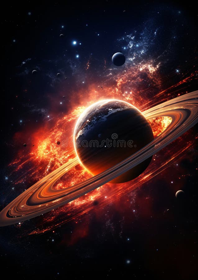 Fictional Fantasy Planet with Rings, AI Generated Stock Illustration ...
