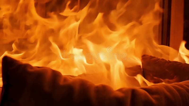 A Fictional Fire Spreads Quickly in a Living Room Stock Video - Video ...