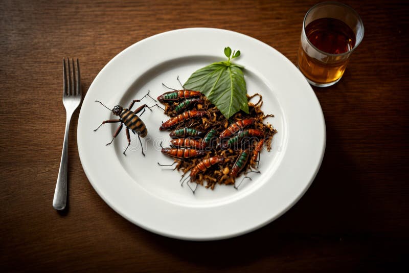 Fictional Insects on a Plate with Cutlery. Generative AI Stock Photo ...