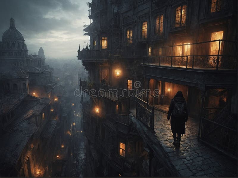 Fictional Magical City with Fire Lights Ancient Style Stock ...