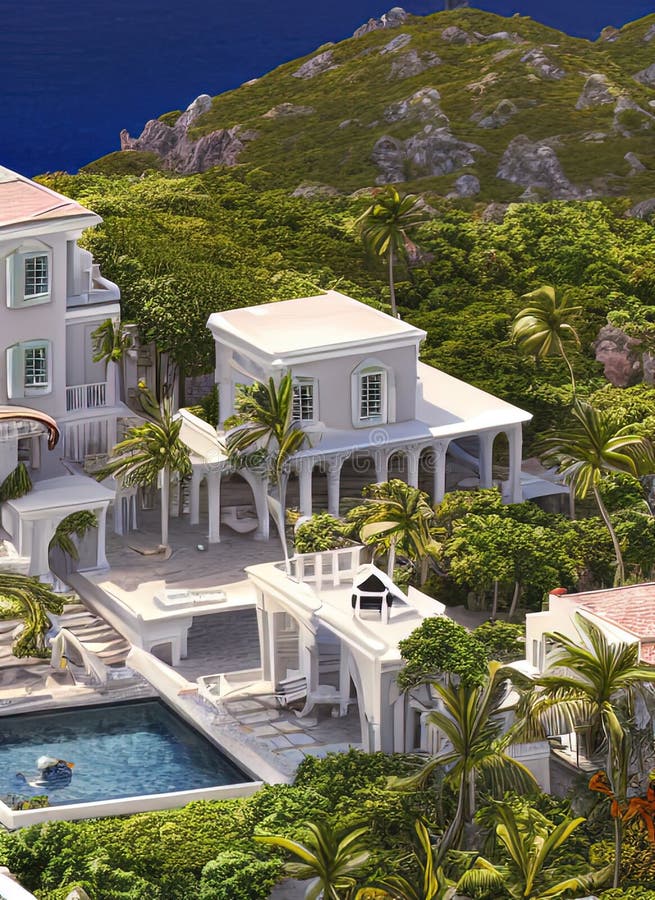 Fictional Mansion in Gustavia, , Saint Barthelemy. Stock Illustration ...