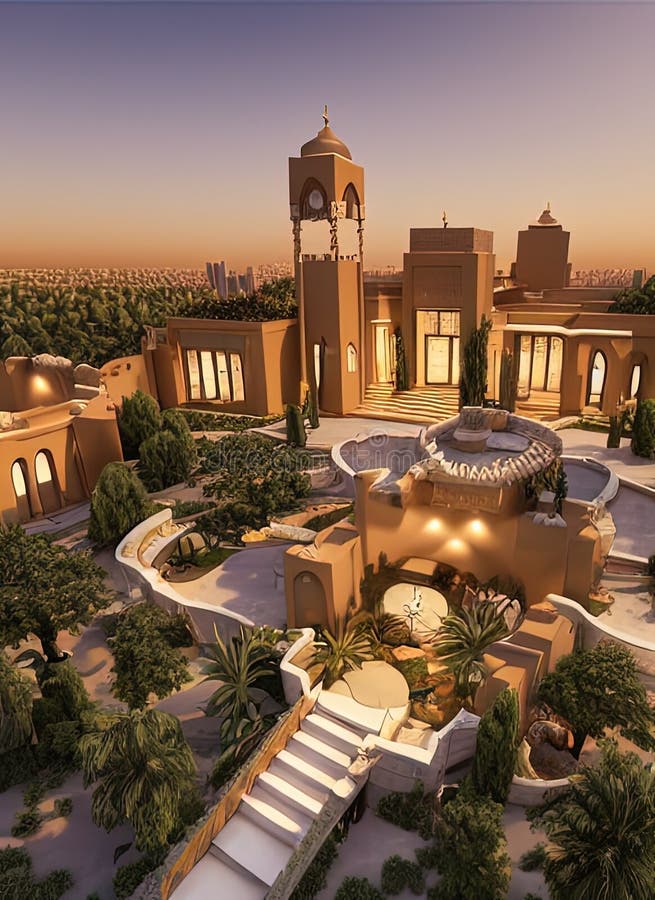 Fictional Mansion in Riyadh, Ar Riy??, Saudi Arabia. Stock Illustration ...