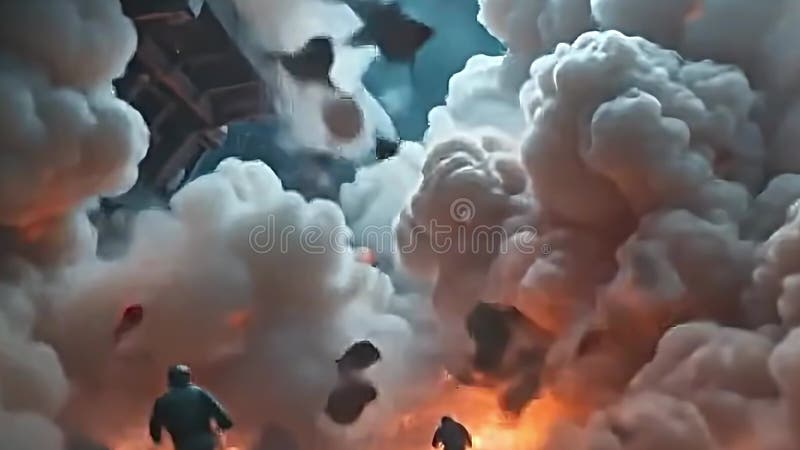 Fictional Sci-fi Explosion, Neon Flames Lighting Up the Scene, Thick ...